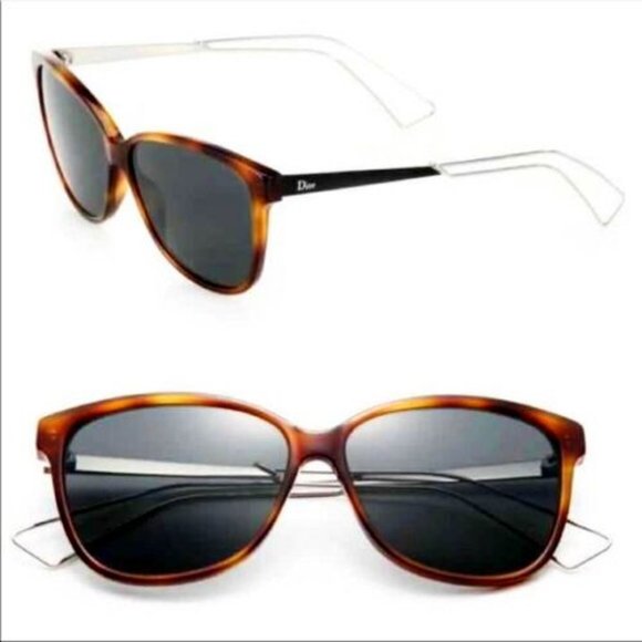 Dior Accessories Dior Confident 2 Havana W Blue Tinted Lens Metal Arms Semi Cat Eye